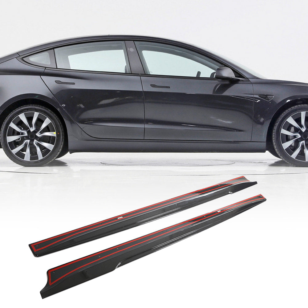 Tesla Model 3 Dry Carbon Fiber Side Skirts | Custom CF Door Extension ...