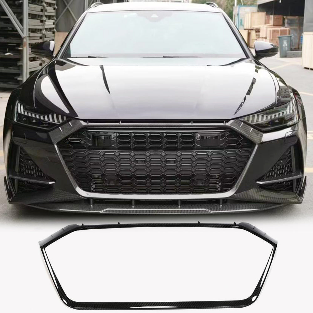 Audi RS6 C8 Dry Carbon Fiber Front Grill Frame Outline | Exterior Mods