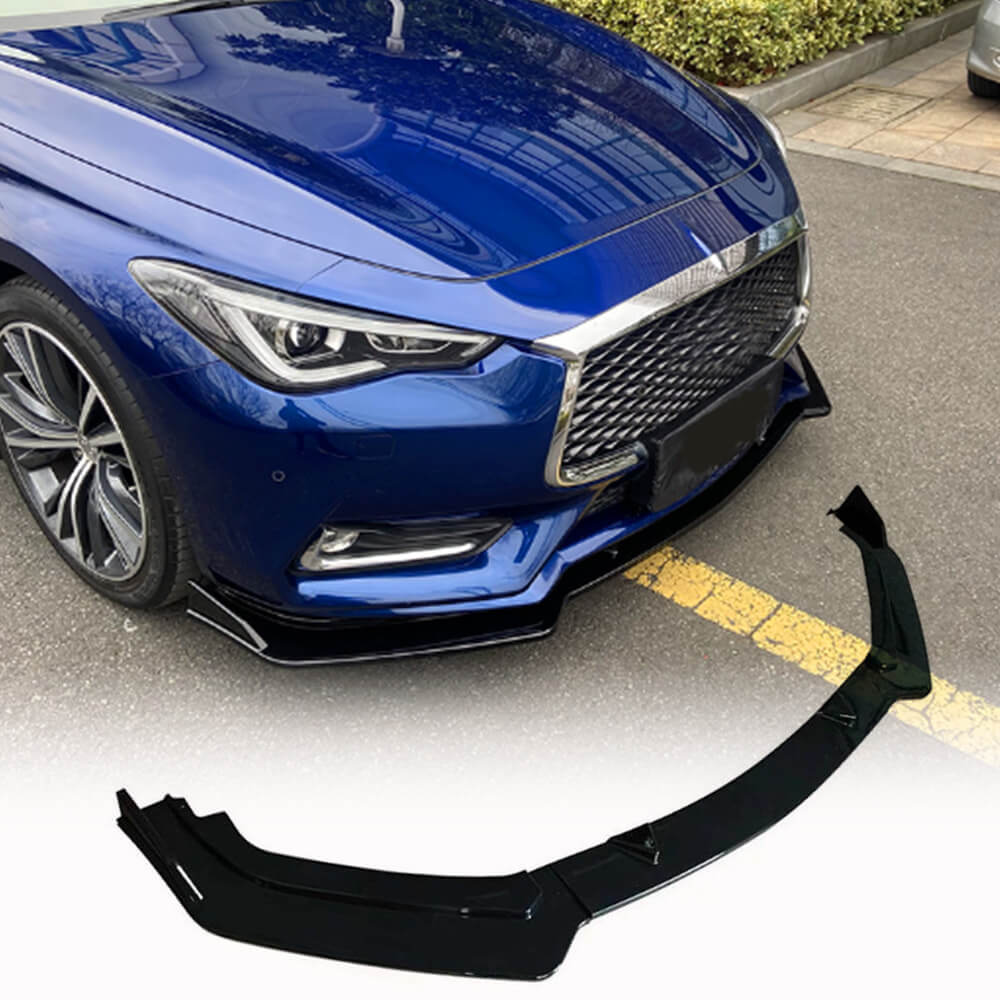 Infiniti Q60 Q60S Glossy Black Front Spoiler & Bumper Lip & Splitter ...