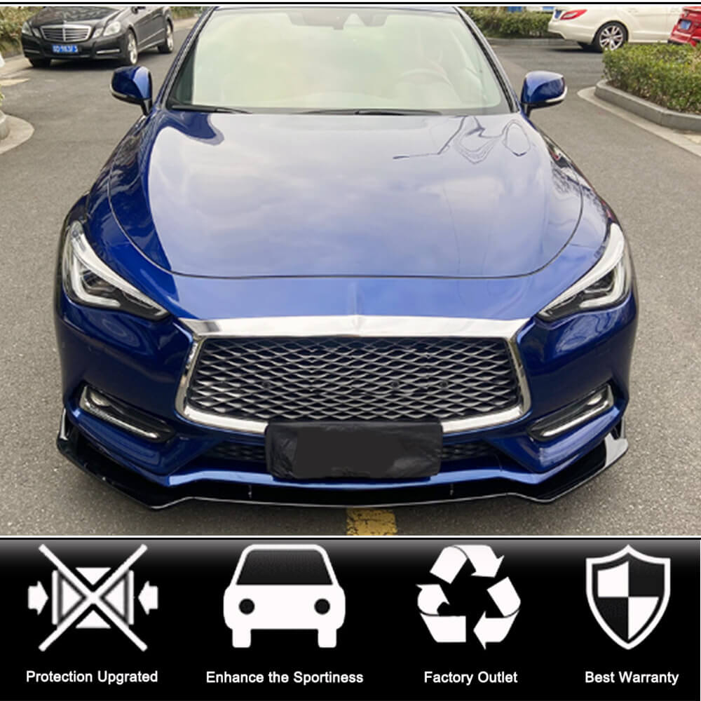 Infiniti Q60 Q60S Glossy Black Front Spoiler & Bumper Lip & Splitter ...