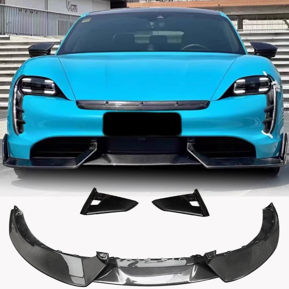 Porsche Taycan Turbo S 9J1 Carbon Fiber Front Lip Spoiler | Exterior Mods