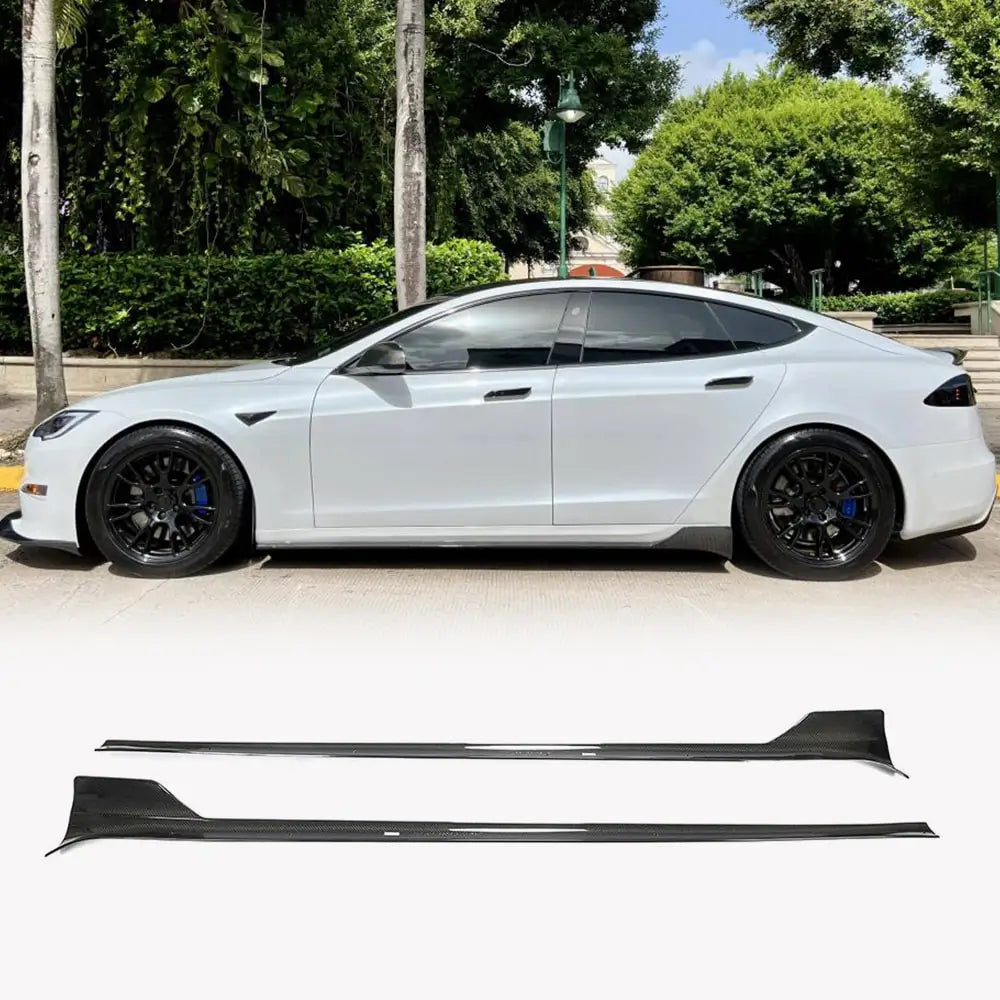 Tesla Model S Carbon Fiber Side Skirts Extension Lip | Exterior Mods