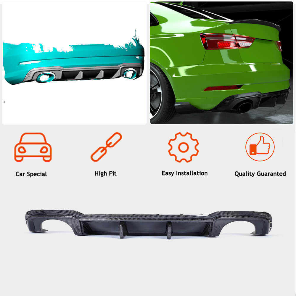 Audi RS3 8V.5 Sedan Facelift 2017-2019 Rear Bumper Diffuser Carbon ...