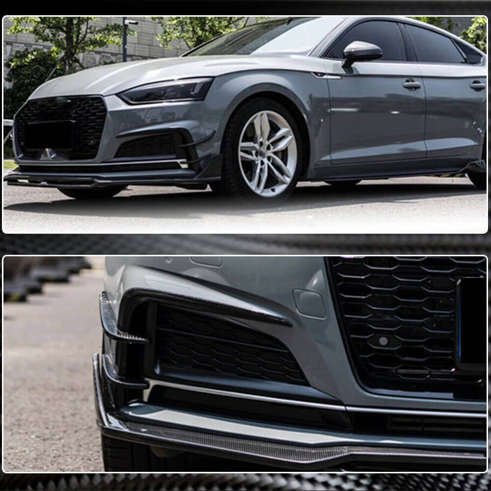 Audi S5 A5 B9 Sline Carbon Fiber Front Bumper Splitter Air Vent Fins