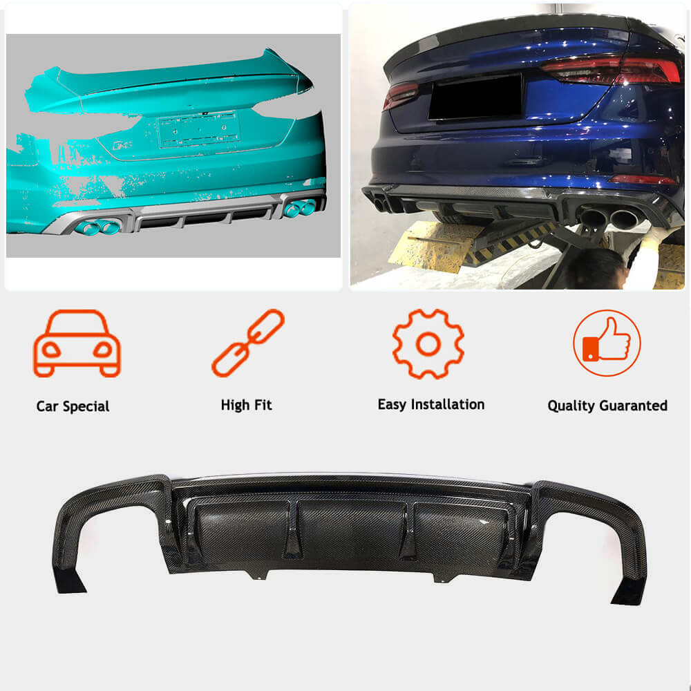 Audi S5 A5 B9 Sline 2017-2020 Real Carbon Fiber Rear Bumper Diffuser ...