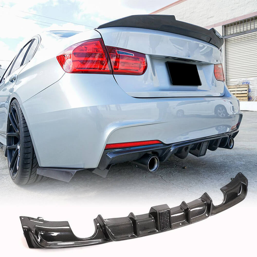 BMW F30 3 Series Carbon Fiber Rear Diffuser Lip W/ LED Brake Light ...