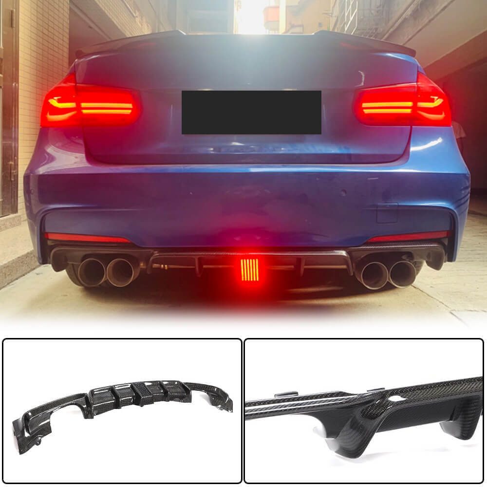 BMW F30 3 Series Carbon Fiber Rear Diffuser Lip With LED Brake Light ...