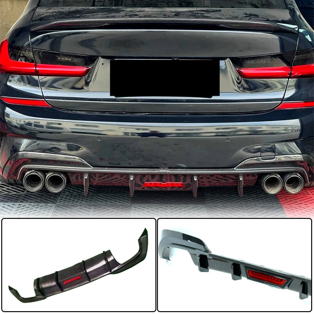 BMW G20 320i 330i M Sport Carbon Fiber Rear Bumper Diffuser Valance Lip ...