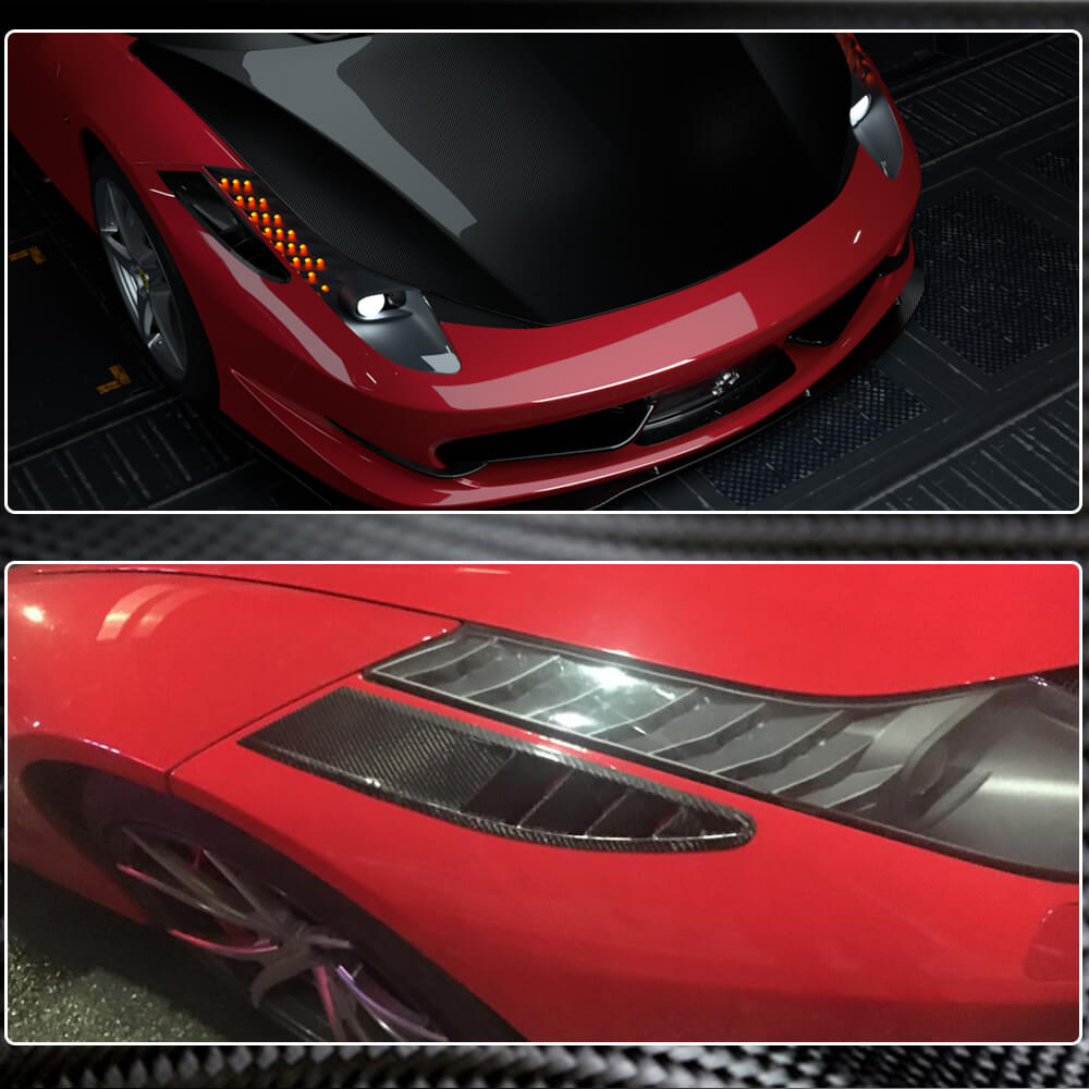 Ferrari 458 Spider Carbon Fiber Front Bumper Air Fender Vent Fins