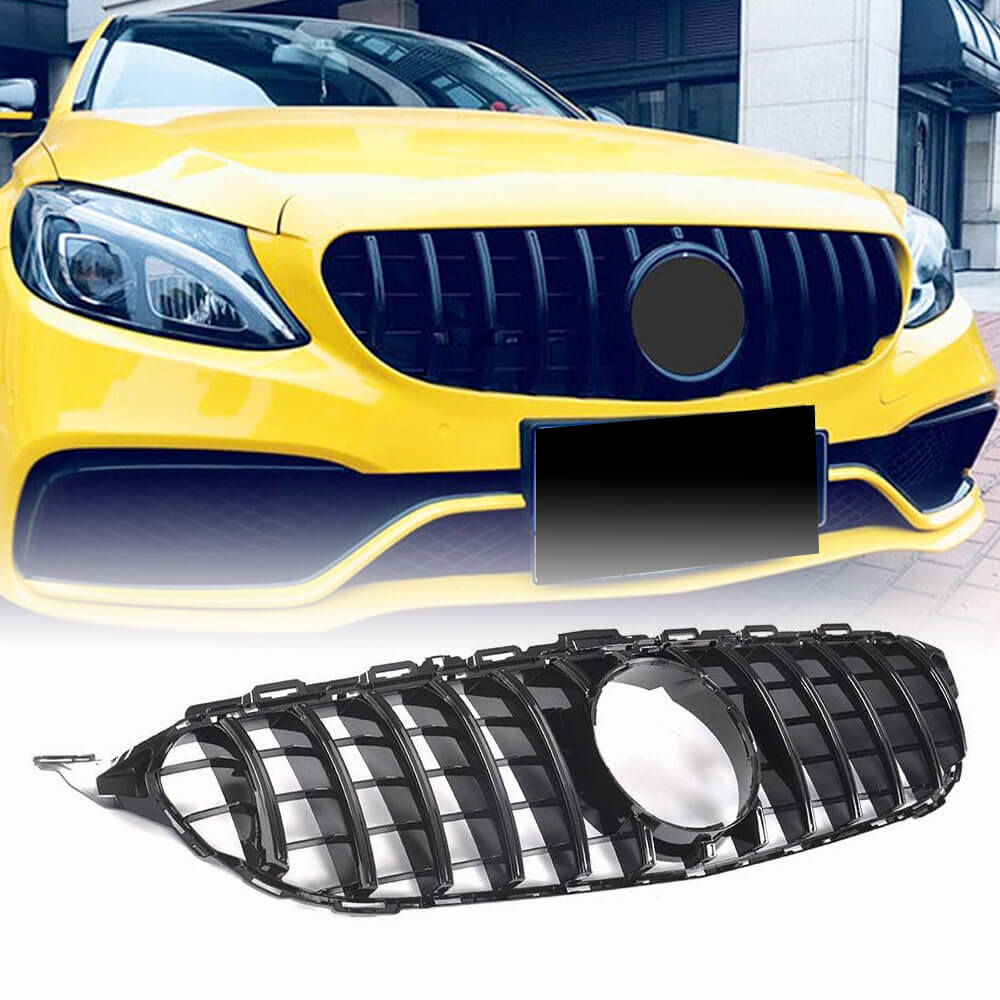 Get Benz W205 Glossy Black Front Bumper Grille |Front Grill for Benz ...