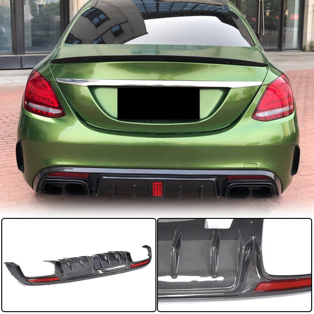 Mercedes Benz W205 C43 C63 C450 AMG Carbon Fiber Rear Bumper Diffuser ...