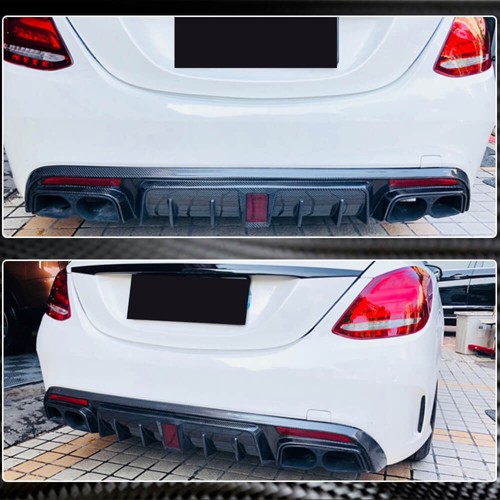 Mercedes Benz W205 C43 C63 C450 AMG Carbon Fiber Rear Bumper Diffuser ...