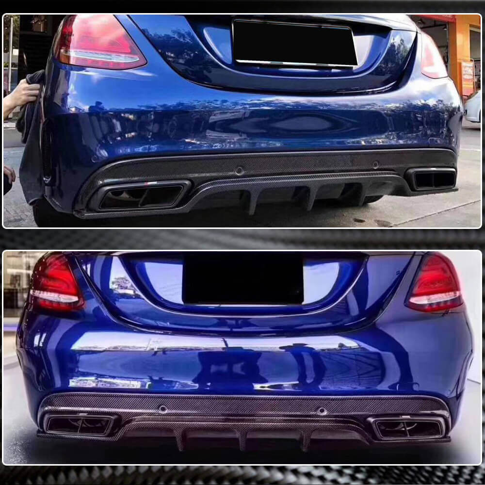 Mercedes Benz W205 C300 C43 C63 Carbon Fiber Rear Bumper Diffuser Lip ...