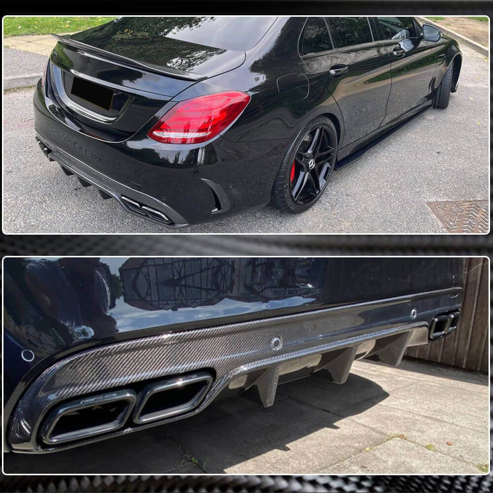 Mercedes Benz W205 C300 C43 C63 Carbon Fiber Rear Bumper Diffuser Lip ...