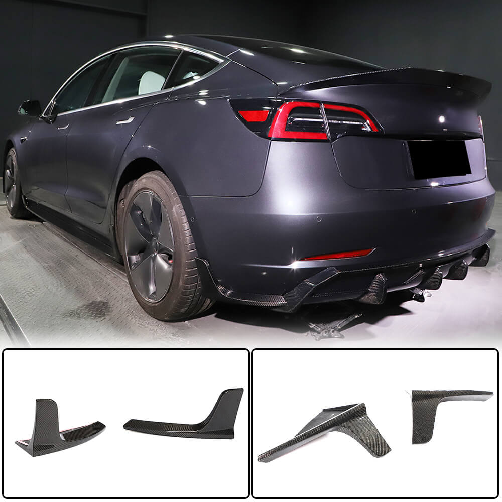 Tesla Model 3 Carbon Fiber Rear Bumper Splitters