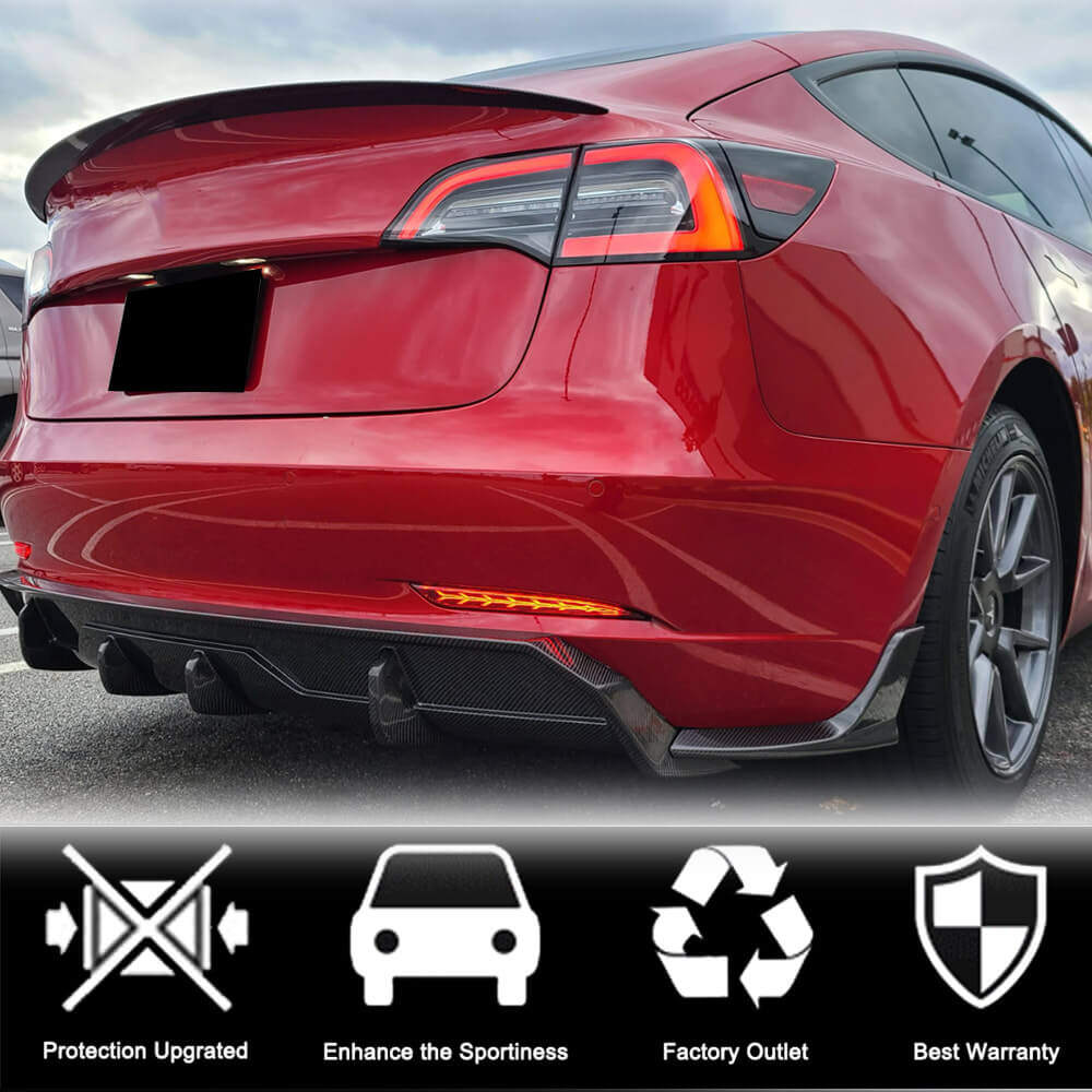 Tesla Model 3 Carbon Fiber Rear Bumper Splitters