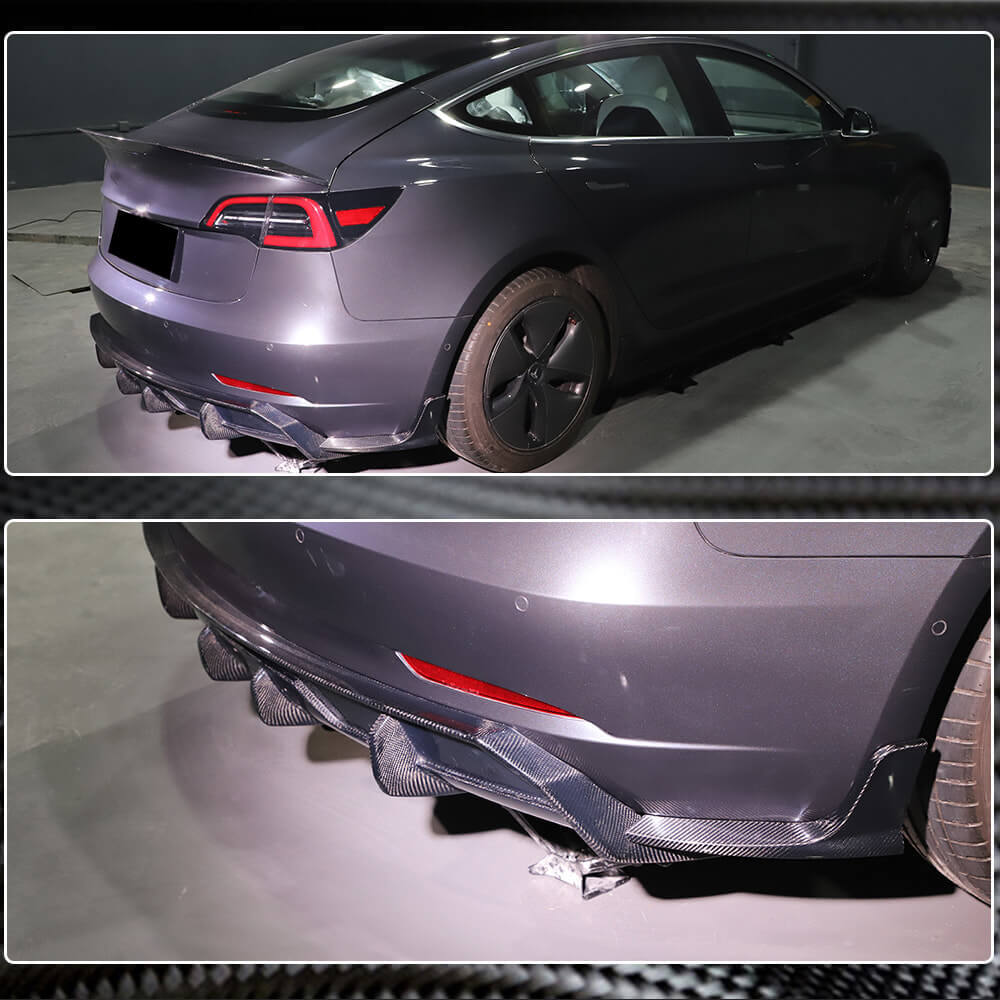 Tesla Model 3 Carbon Fiber Rear Bumper Splitters