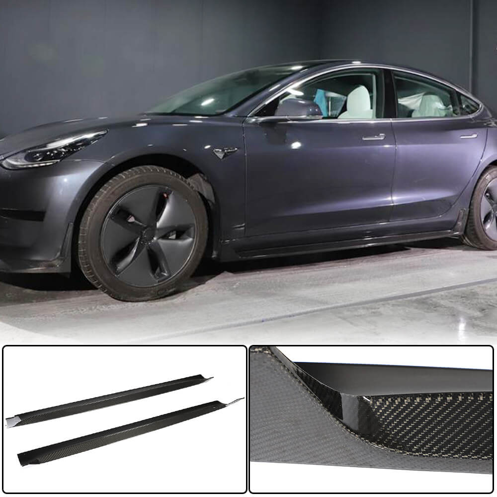 Tesla Model 3 Carbon Fiber Side Skirts Extension Lip | Exterior Mods ...