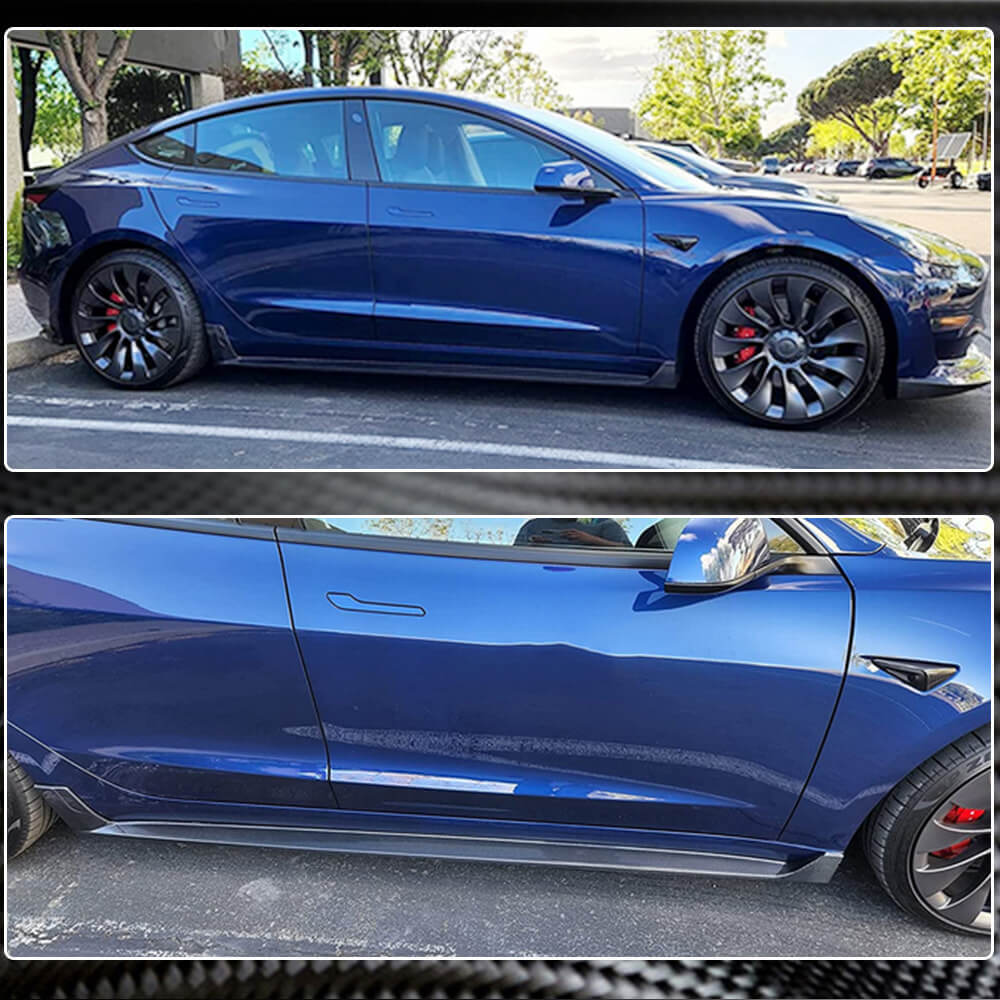 Tesla Model 3 Carbon Fiber Side Skirts Extension Lip | Exterior Mods