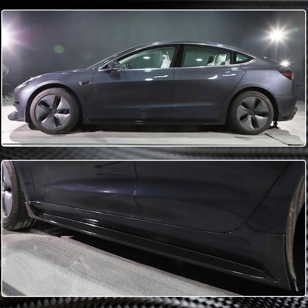 Tesla Model 3 Carbon Fiber Side Skirts Extension Lip | Exterior Mods