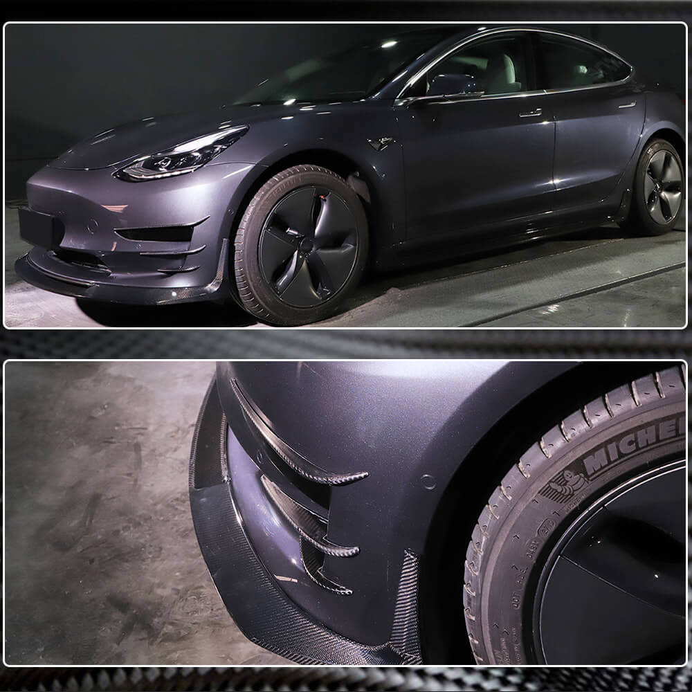 Tesla Model 3 Dry Carbon Fiber Front Bumper Air Vent Fins Canard Flicks