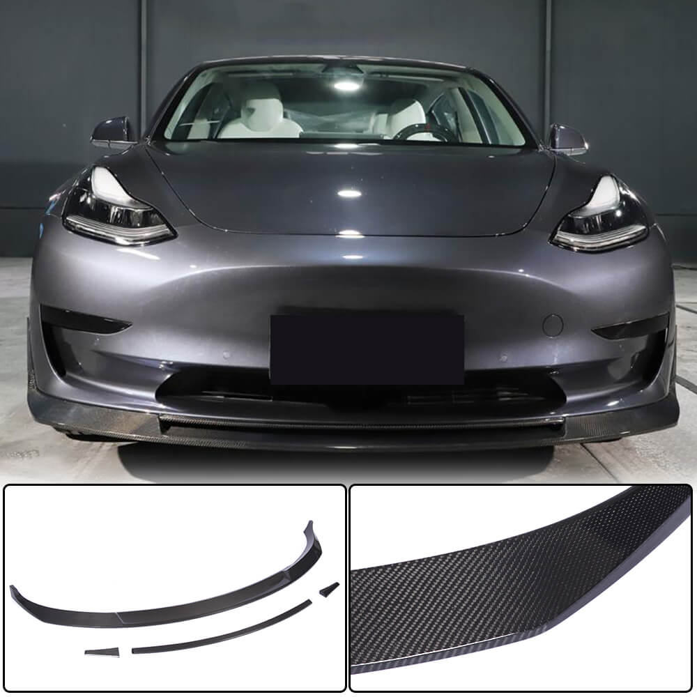 Tesla Model 3 Carbon Fiber Front Bumper Lip Spoiler | Exterior Mods
