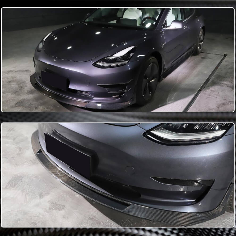 Tesla Model 3 Carbon Fiber Front Bumper Lip Spoiler | Exterior Mods