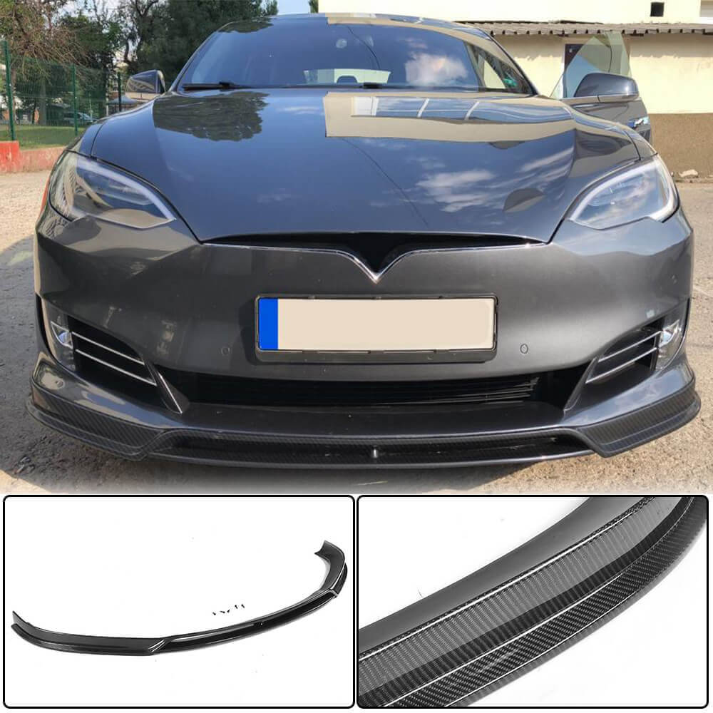 Tesla Model S Carbon Fiber Front Bumper Lip Spoiler & Splitters