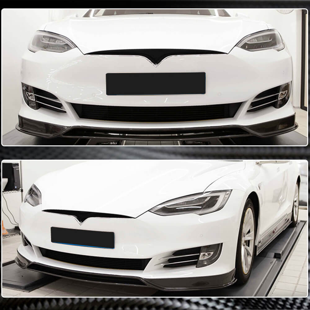 Tesla Model S Carbon Fiber Front Bumper Lip Spoiler & Splitters