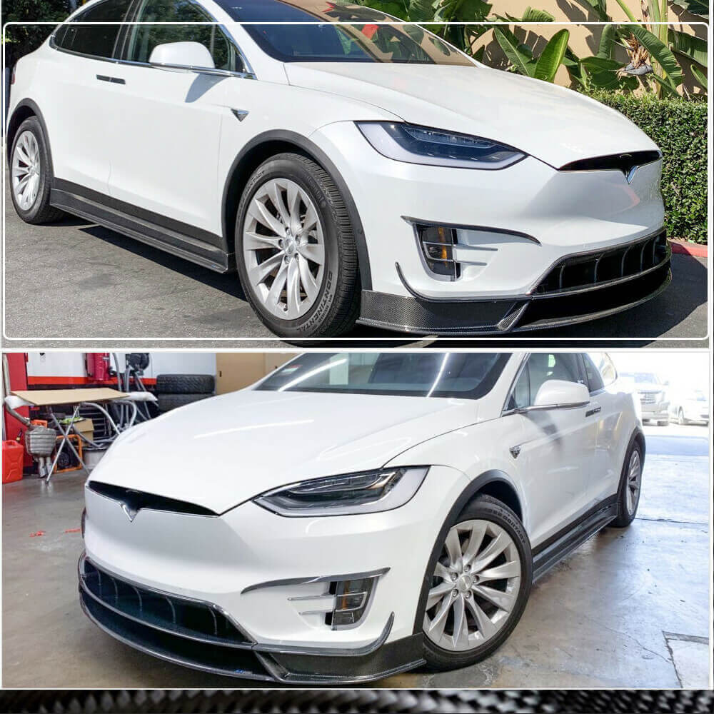 Tesla Model X Carbon Fiber Front Bumper Lip Spoiler | Exterior Mods