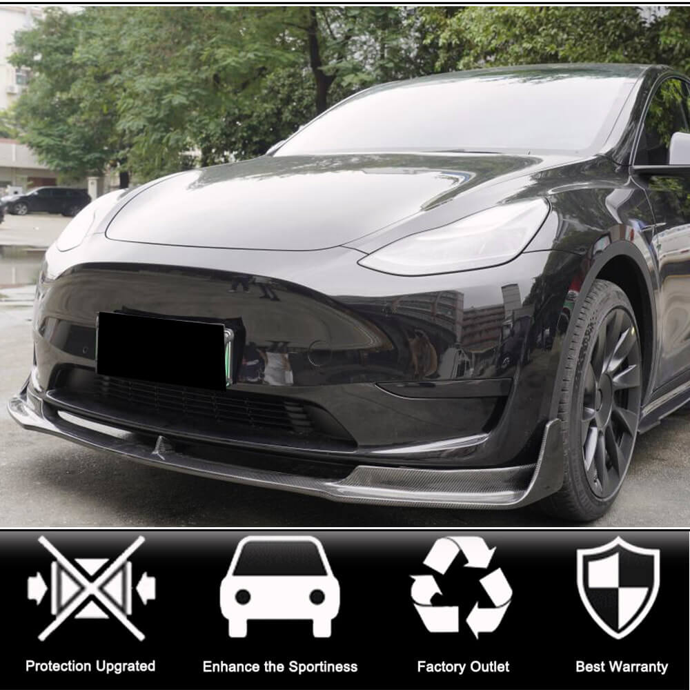 Tesla Model Y Carbon Fiber Front Bumper Lip Spoiler | Exterior Mods ...